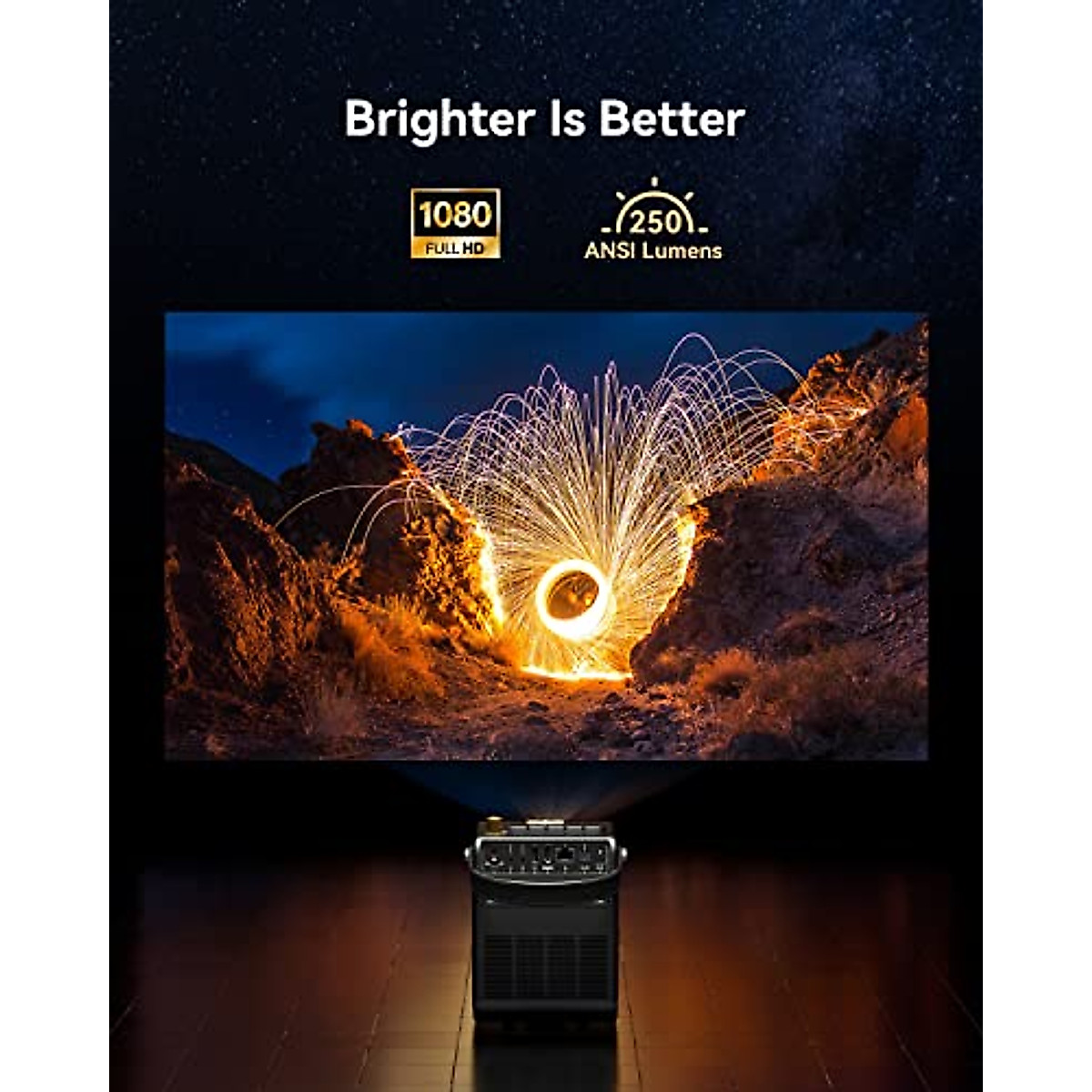 Outdoor Projector, Emotn H1 Portable Projector with Rechargeable Battery, Native 1080P HD Mini Projector with WiFi and Bluetooth, 250 ANSI Lumen 240" Display Movie Projector for Home Theater