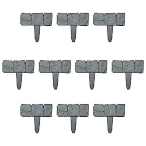 SMLJFO 10 Pcs Garden Plastic Fence Edging, Imitation Stone Simulation Cobblestone Effect Lawn Fence, Plant Border Lawn Edging Decorative for Landscaping Walkways