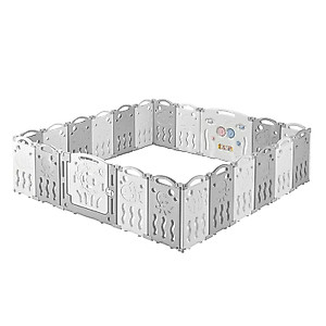 Albott Baby Fence 22 Panel Baby playpen Folding Play Pen Kids Activity Center Safety Play Yard Home Adjustable Shape Free Combination Portable Design for Indoor Outdoor Use (Grey, 22 Panel)