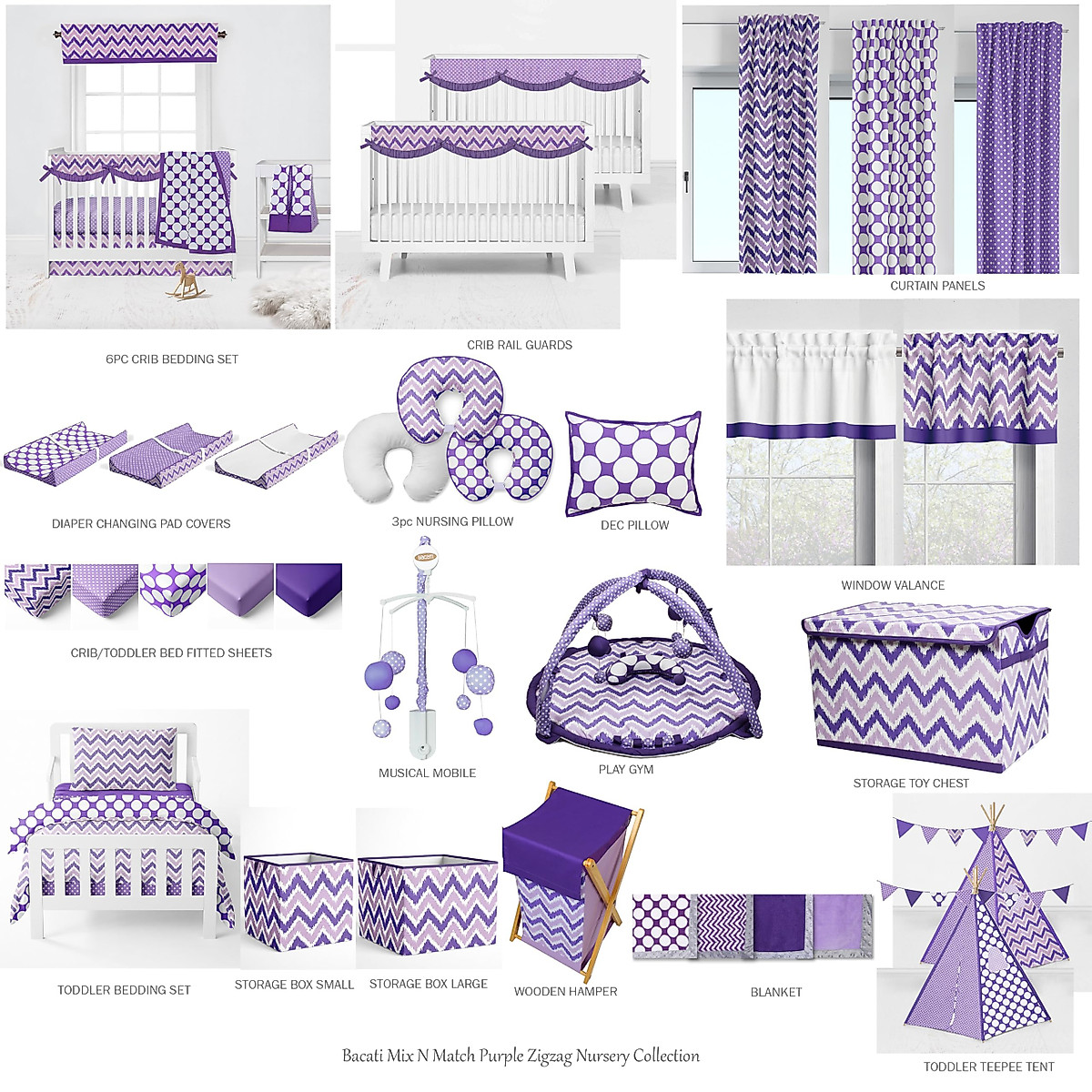 Bacati - 2 Pack Mix and Match Pin Dots Girls 100% Cotton Universal Baby US Standard Crib or Toddler Bed Fitted Sheets (Pin Dots, Purple)