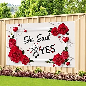 Labakita She Said Yes Backdrop for Photoshoot, Engagement Party Backdrop Sign, Bridal Shower Bachelorette Engagement Party Decoration Supplies, Wedding Engaged Photoshoot