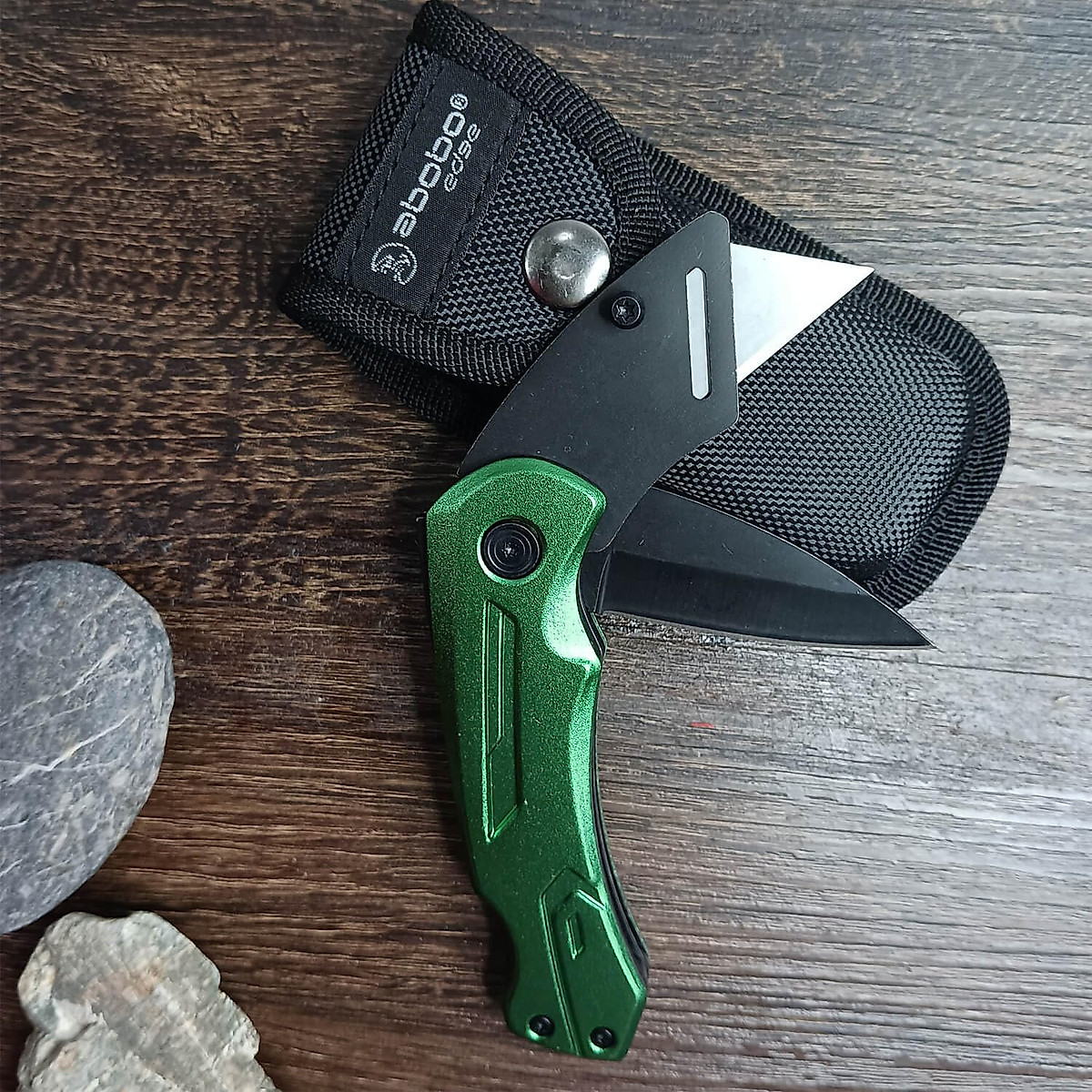 Heavy Duty Folding Utility Knife Double Blade/Box Cutter/Work Knife/Shop Knife&10 Replacement Blades+Nylon Pouch Green