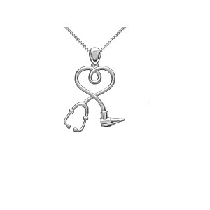 Fingalo Sterling Silver Heart Stethoscope and otoscope Doctor/Nurse Pendant Necklace (Available Chain Length 16"- 18"- 20"- 22")