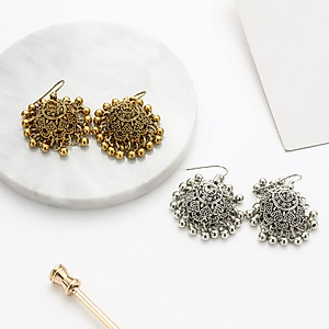 Indian Jewelry Vintage Bell Tassel Earring Boho Antique Ethnic Silver Gold Plated Drop Hanging Earrings For Women Pendientes 2 pcs (Bell Tassel Earring(Gold+Silver))