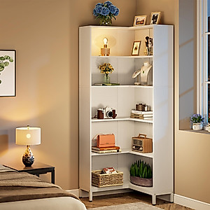 Tribesigns 71 inches Corner Bookcase, 6-Tiers L-Shaped Bookshelf, Industrial Corner Etagere Bookcase, Tall Storage Display Rack, Wooden Large Freestanding Corner Bookshelves with Back Panel