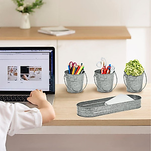 Oval Ice Bucket with 3 Serve Buckets Set-Condiments, Nuts, Ice Cream, Snacks, Galvanized Metal Drink Cooler Beverage Tub, Chill Wine & Beer, 2.4 for Home Parties Gallons, Galvanized