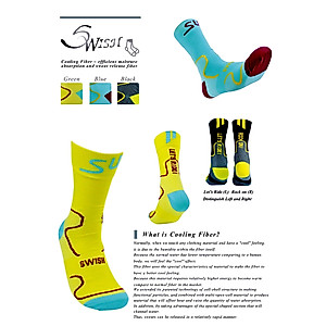 Swish Race Road Cyclocross Mountain Gravel Bicycle Bike Sports Cycling Socks Cooling Fibers 3-pairs in Black/Green/Blue colors also for Hiking,Jogging,Yoga,Running use (Black, L)