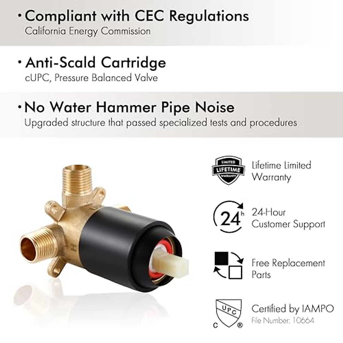 KES Matte Black Shower Faucet Set Shower With Valve, Rain Shower Head Shower Faucets Sets Complete Pressure Balance Shower System, XB6210-BK