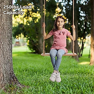 Wooden Tree Swing,Wooden Swing for Adults/Kids 500lb with Load Capacity,Adjustable Hemp Rope Plus Tree Straps 100 inch, Hanging Wooden Swing for Indoor, Outdoor, Garden,Yard,Backyard (Wooden)