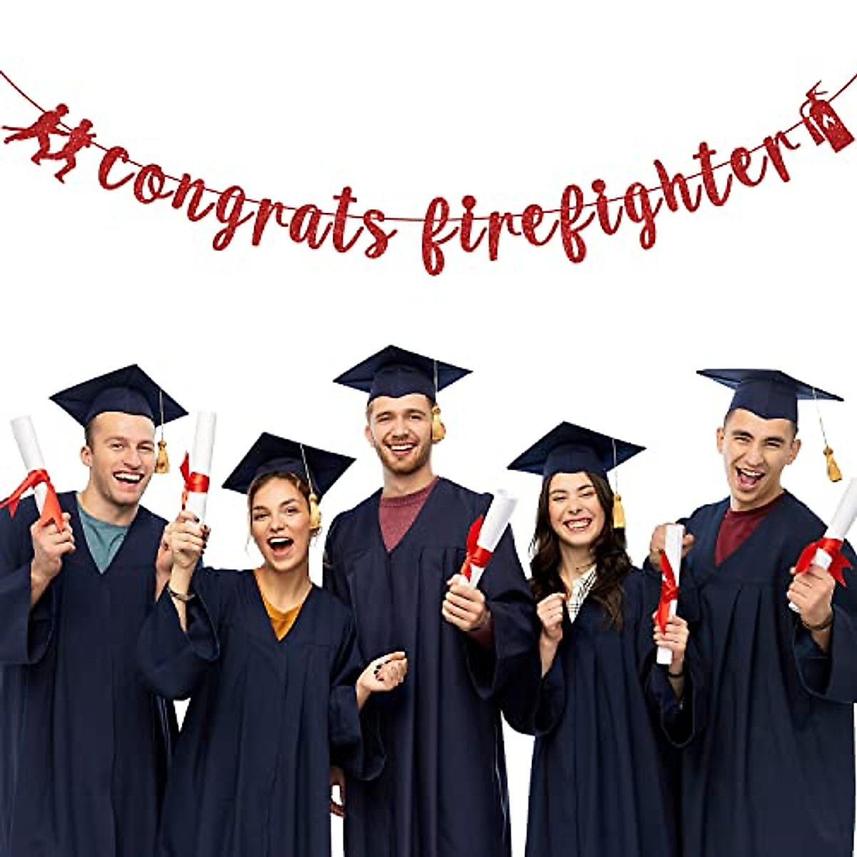 Red Glitter Congrats Firefighter Banner, So Proud of You/Class of 2023/Congrats Grad, 2023 Graduation Party Decorations