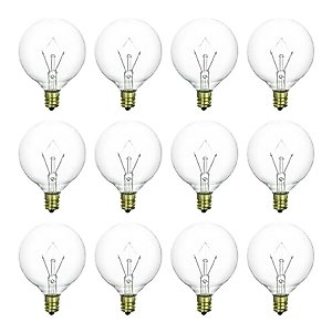 Sunlite G16.5 Incandescent Clear Globe Light Bulb, 25 Watts, 180 Lumens, 120 Volts, Candelabra E12 Screw Base, Title-20 Compliant, 2600K Warm White, 12 Pack