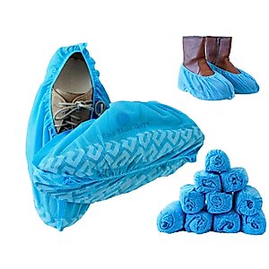 Blue Shoe Guys Premium Disposable Boot & Shoe Covers Booties | 100 Pack | Durable, Non-Slip, Non-Toxic, Water Resistant, Recyclable Protectors for Indoor & Outdoor | Large Size Fits Most Shoes