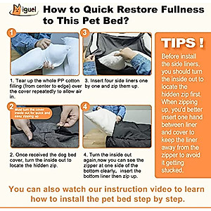 Miguel Denim Tough Dog Bed for Medium Dog with Washable Removable Cover - Durable Pet Bed Large Cats Zipper Bolster Cuddle Puppy Bed with Supportive Side Wall Slip-Resistant Bottom, Blue 30 Inch