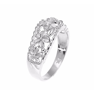 Arthur's Jewelry Sterling silver 925 Hawaiian 5 plumeria flower cz ring curve style rhodium plated size 10