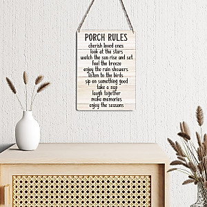 Farmhouse Porch Rules Wooden Sign Wall Decor Rustic Porch Quote Wood Plaque Hanging Sign Decoration for Home Door 8"x10"
