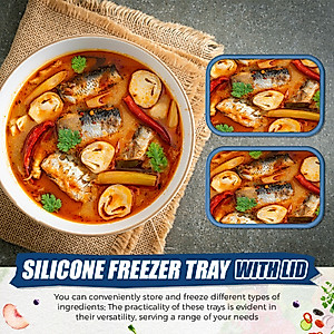 Nuogo 8 Pcs 1 Cup Silicone Freezer Trays with Lid Silicone Soup Molds Rectangle Soup Freezer Containers Reusable Food Preserving Tray Ice Trays for Soups Sauces Stews(Dark Blue)