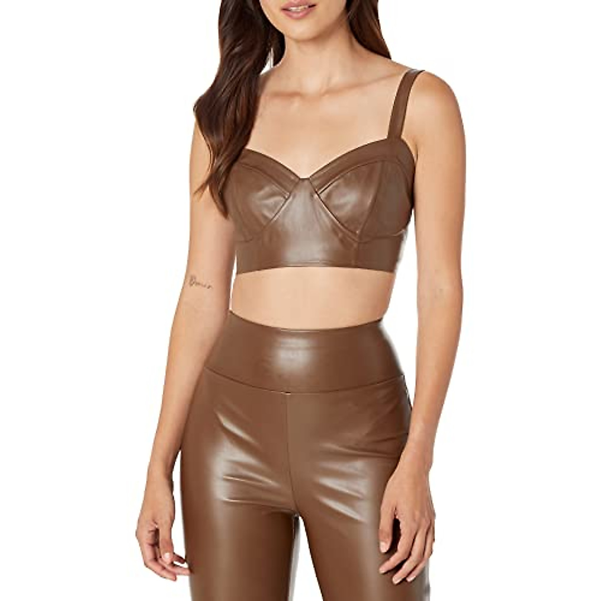The Drop Women's Lewis Vegan Leather Bralette, Coffee Bean, S