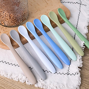 HAKSEN 8PCS Silicone Feeding Spoons, Baby Spoons Training Spoons Silicone Baby Utensils Infant Spoons for First Stage Baby and Parents