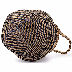 Yesland 3 Pcs Woven Seagrass Belly Basket for Storage, Ideal Cross Pattern Plant Pot, Laundry & Picnic Basket for Home or Outdoor Use - Black (S,M,L)