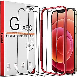 TOZO Compatible for iPhone 12 and Compatible for iPhone 12 Pro Screen Protector 3 Pack Premium Tempered Glass 0.26mm 9H Hardness 2.5D Film Easy install 6.1 inch