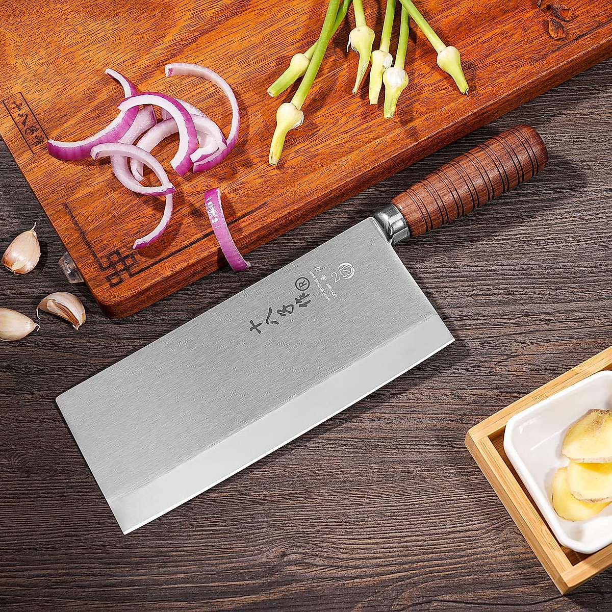 SHI BA ZI ZUO 8 Inch Forged Professional Chef Cleaver Vegetable Knife High Carbon Steel with Sturdy Rosewood Handle for Daily Basis