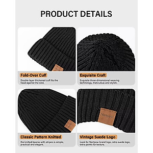 Nertpow Men's 3-Pack Thermal Fleece Lined Knit Beanie Hats for Winter