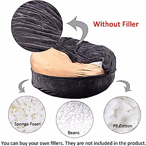 Giant Fur Bean Bag Chair Cover for Kids Adults, (No Filler) Living Room Furniture Big Round Soft Fluffy Faux Fur Beanbag Lazy Sofa Bed Cover (Grey, 7FT)