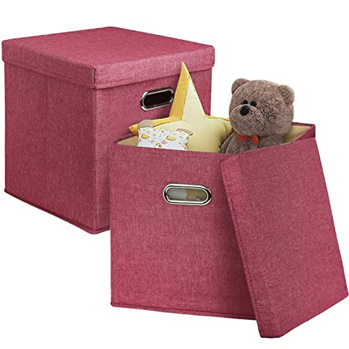 XYXYLY 2 Pack Foldable Cubes Storage Bins with Lids 12.6 * 12.6 * 12.6" Collapsible Fabric Cubbies Storage Baskets for Shelf Closet Organizer Home Bedroom Office Nursery