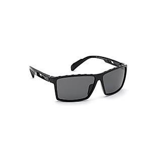 adidas Men's Injected Sun Glasses Round Sunglasses, Shiny Black/Smoke Polarized, 63/12/130