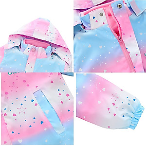 UWBACK Girls Jacket 3 In 1 Detachable Liner Fleece Windproof Waterproof Winter Coat With Hood Pink Love 150
