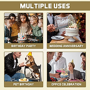 Bundaloo Gold Birthday Candles for Cake - Set of 48 Gold Candles for Birthday Cakes - with Plastic Holders, 5.5" Long, 0.20" Thickness