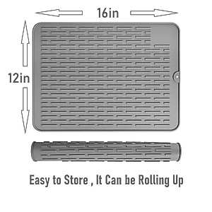 Olodeer Silicone Dish Drying Mat - 16"x12" - Kitchen Counter Mat,Dish Draining Mat,Sink Mat,Dishwasher Safe,Heat Resistant,Eco-Friendly.Black