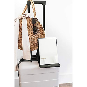 MODESSE Premium Portable Makeup Mirror (Black) | Perfect for Travel, Home Vanity, Office Desk | Large Size, Folding Design with Stand for Tabletop, Vegan Leather | Beauty Gifts for Bridesmaids