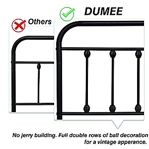 DUMEE Metal Queen Bed Frame with Headboard and Footboard Farmhouse Platform Bed Frame Queen Size Under Bed Storage No Box Spring Needed, Textured Black