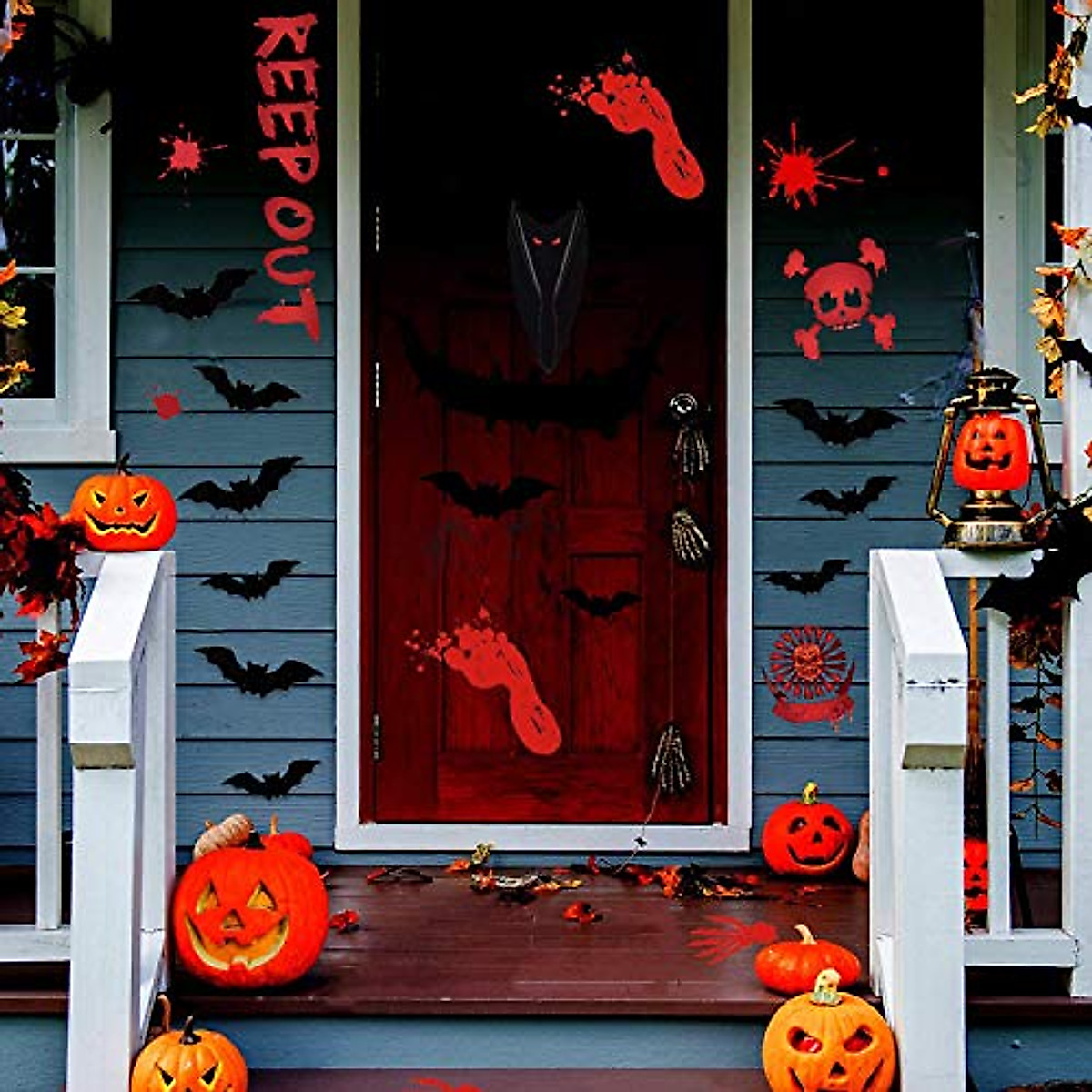 144pcs Halloween Stickers Bloody Handprint Footprint Window Decals Wall Stickers Face Tattoo 3D Zombie Scar Fake Wound Cosplay Makeup Party Decorations Waterproof for Women Men Kids