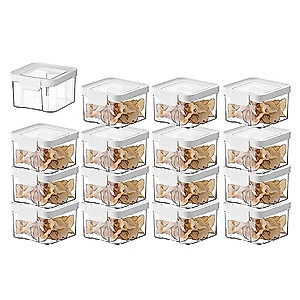 16PCS Square Pantry Food Storage Containers with Lid Airtight, Small Cereal Containers for Kitchen, BPA-Free Thick Plastic Canisters for Candy, Fruit, Snacks, Grains, Cookies Container (460ml/15oz)