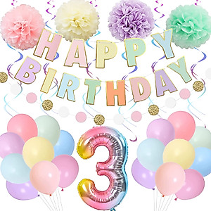 BRT Bearingshui 3th Birthday Decorations, 40 Inch Rainbow Gradient Number 3 Balloon, 3th Birthday Balloon, Happy Birthday Banner, Children’s 3th Birthday Party Supplies for Kids