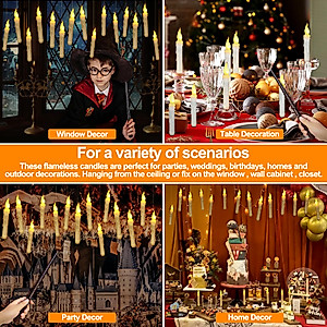20 Pack Halloween Decorations -Floating Candles with Wand Remote, Christmas Magic Hanging Candles, Flameless Flickering Light Floating LED Candle for Harry Potter Party Ceiling Witch Decor Kids Gift
