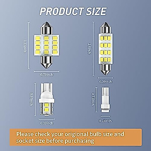 32 Pcs Dome Light Bulb LED Car Bulb Kit Set Interior Car Light Bulbs T10 T5 31MM DE3175 42MM Festoon Replacement Bulbs for Door,Courtesy,License Light(White)