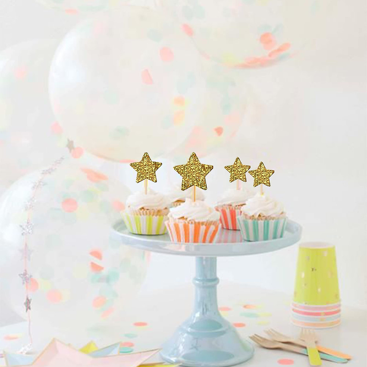 30 PCS Gold Little Star Cupcake Toppers Glitter Twinkle Star Cupcake Picks Baby Shower Cake Decorations for Wedding Engagement Bridal Shower Kids Birthday Party Supplies Mixed Size