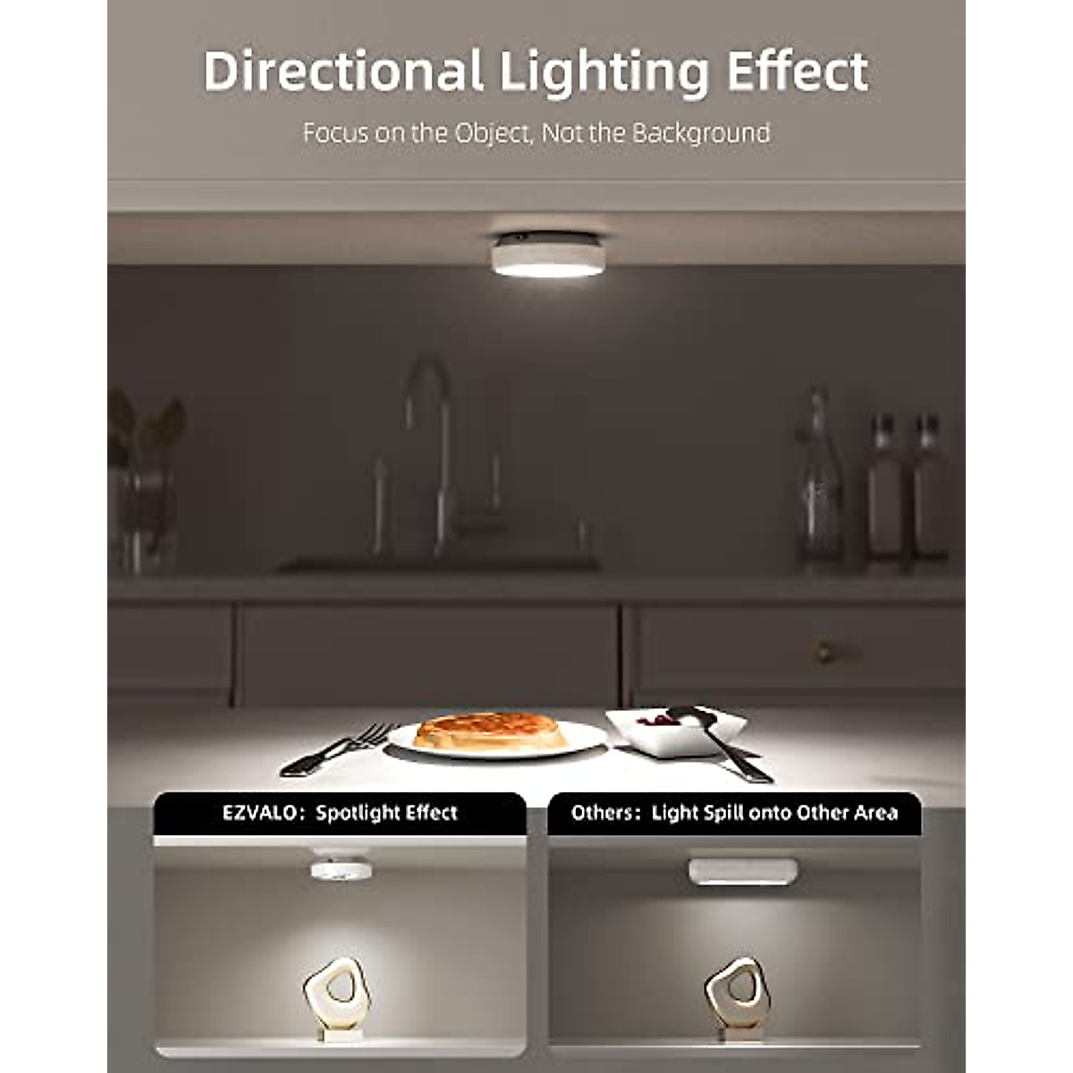 EZVALO Puck Lights with Remote Control, Rechargeable LED Light Battery Operated, Wireless Group Dimmable Under Cabinet Lighting Closet Counter (3 Pack)