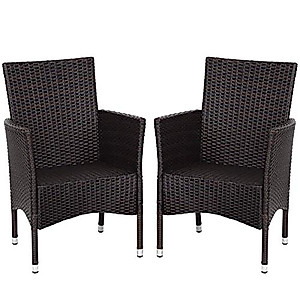 COSTWAY Pcs Patio Armchair Single Chair Outdoor Modern Wicker Rattan PE Furniture Sofa Set W (Mixed Brown with 2 Cushion Covers), Brown, Brown