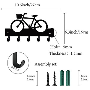 CREATCABIN Metal Key Holder Black Key Hooks Wall Mount Hanger Decor Hanging Organizer Rock Decorative with 5 Hooks Bicycle Pattern for Front Door Entryway Cabinet Towel 10.6 x 6.3 x 1.5 inches