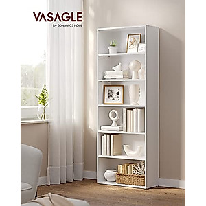 VASAGLE Bookshelf, 6-Tier Open Bookcase with Adjustable Storage Shelves, Floor Standing Unit, White ULBC166T14