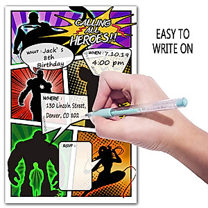 ukebobo 30 Superhero Birthday Party Invitations with Envelopes - Double Sided- Comic Book Style Superhero Party Invites - Superhero Party Supplies