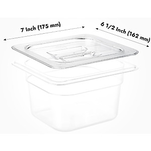 CURTA 6 Pack Food Pan Lids, 1/6 Size Polycarbonate Cover with Handle, Plastic Clear