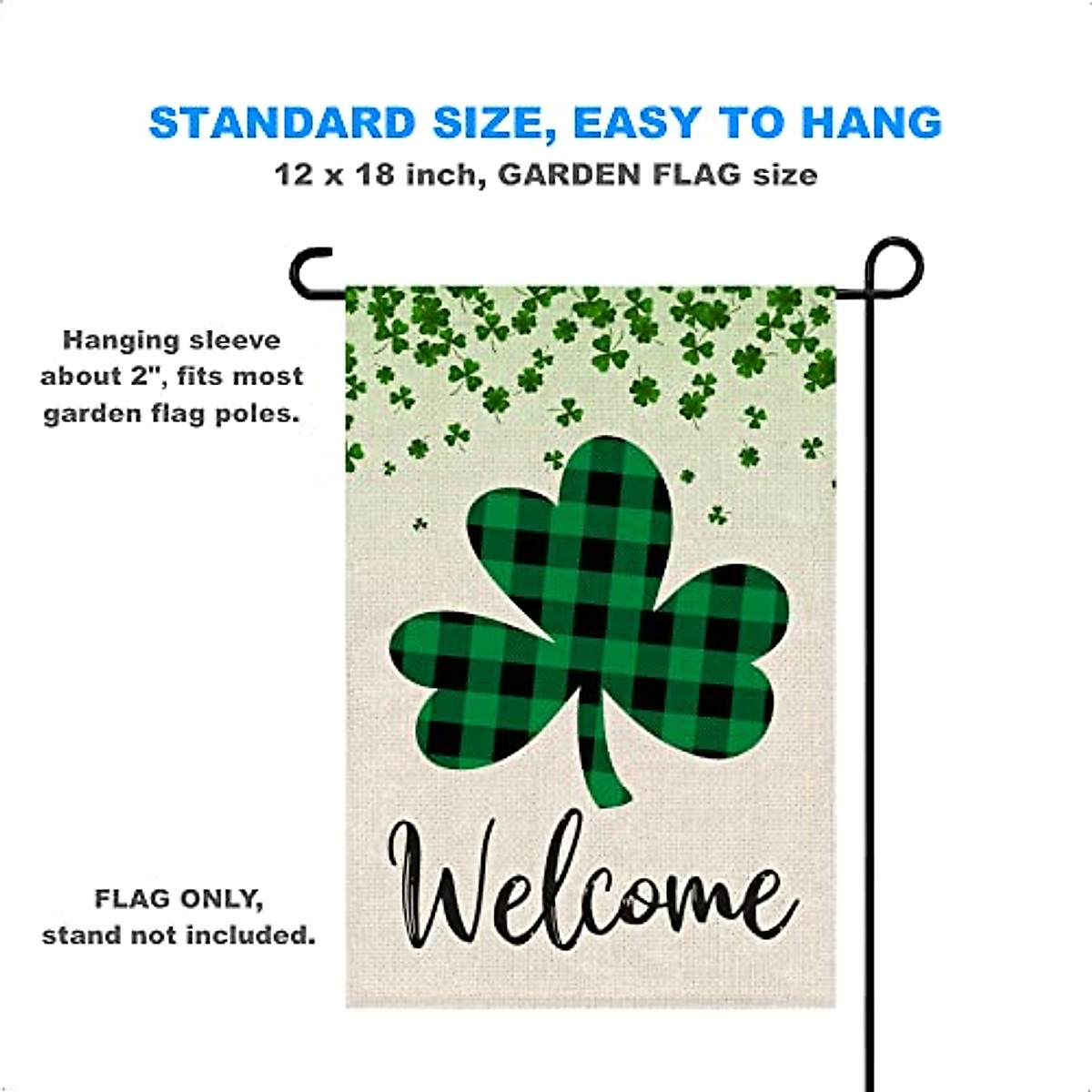 PARTY BUZZ St Patrick's Day Burlap Garden Flag Shamrock Clover (12x18, Double Sided) Saint Patty's Day Irish Yard Flag for Outside