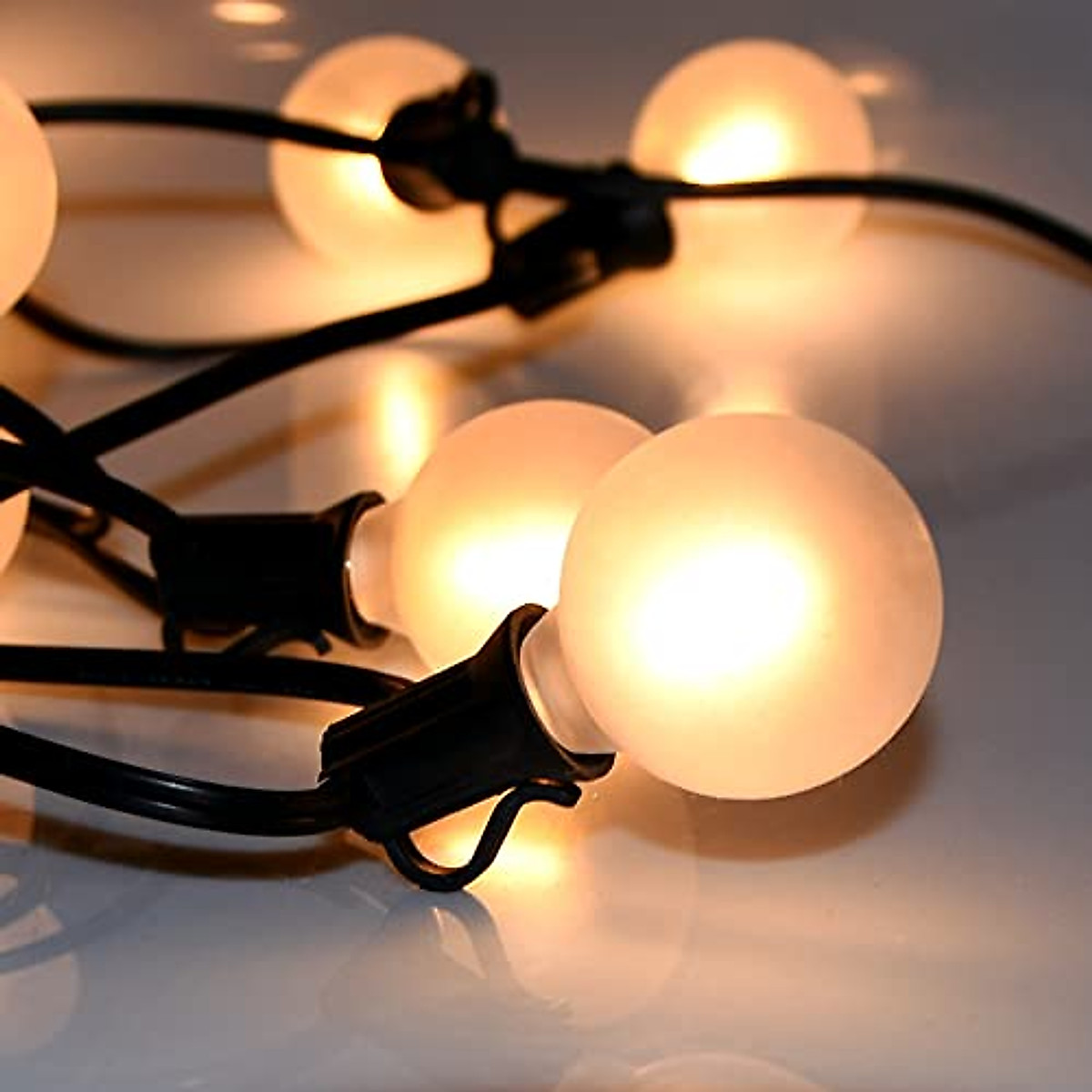 Pallerina 25Ft Frosted White String Lights with 27 G40 Globe Light Bulbs, Frosted Outdoor String Lights for Backyard Porch Balcony Party Wedding Umbrella, G40 5 Watt Bulbs E12 Base- Black Wire