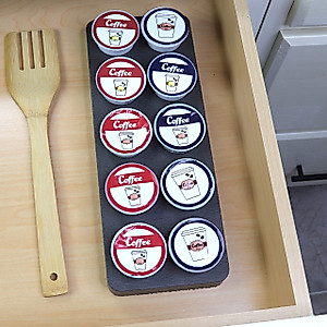 Polar Whale Coffee Pod Storage Organizer Tray Drawer Insert for Kitchen Home Office Waterproof 4.5 X 11.75 Inches 10 Slots Compatible with Keurig K-Cup Durable Dark Gray Foam Made In The USA