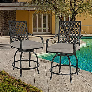 Iwicker 2 Piece Outdoor Swivel Bistro Bar Stool with 100% Polyester Cushion